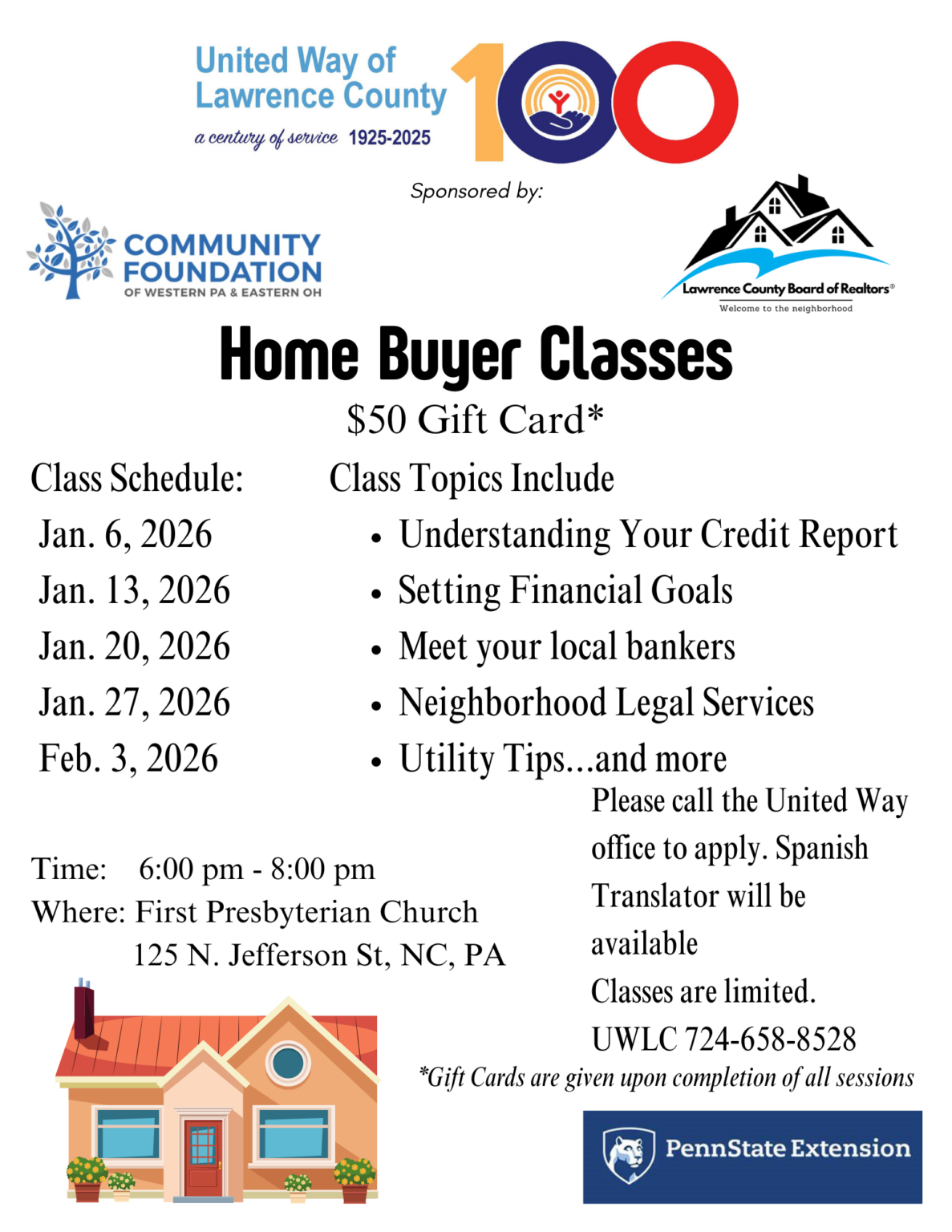 Home Buyer Classes Jan 6th - Feb 3rd - UNITED WAY OF LAWRENCE COUNTY